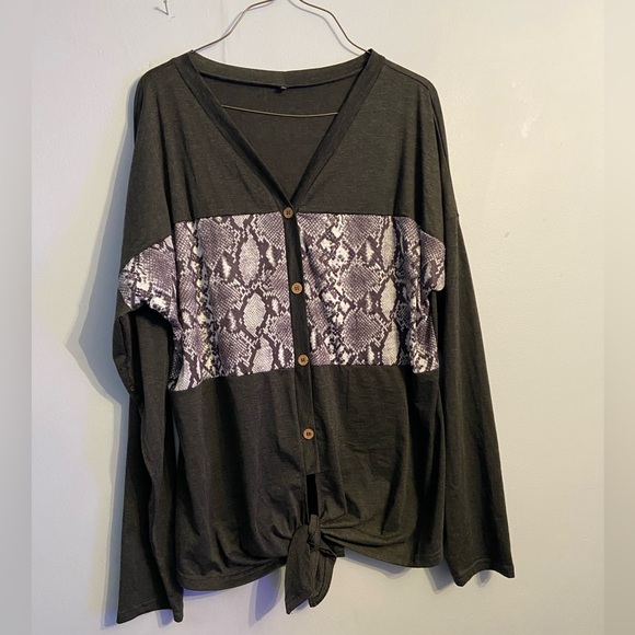 Tops | Snake Print And Gray V Neck Button Up 4 Buttons Tie Front Xl ...